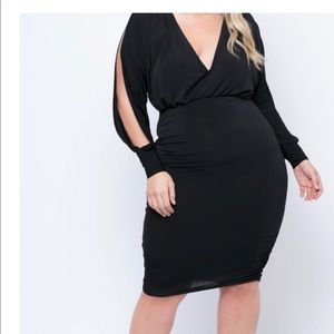 Curvy Sense | Dresses | Size 3x Long Sleeved Black Dress With Ruched ...